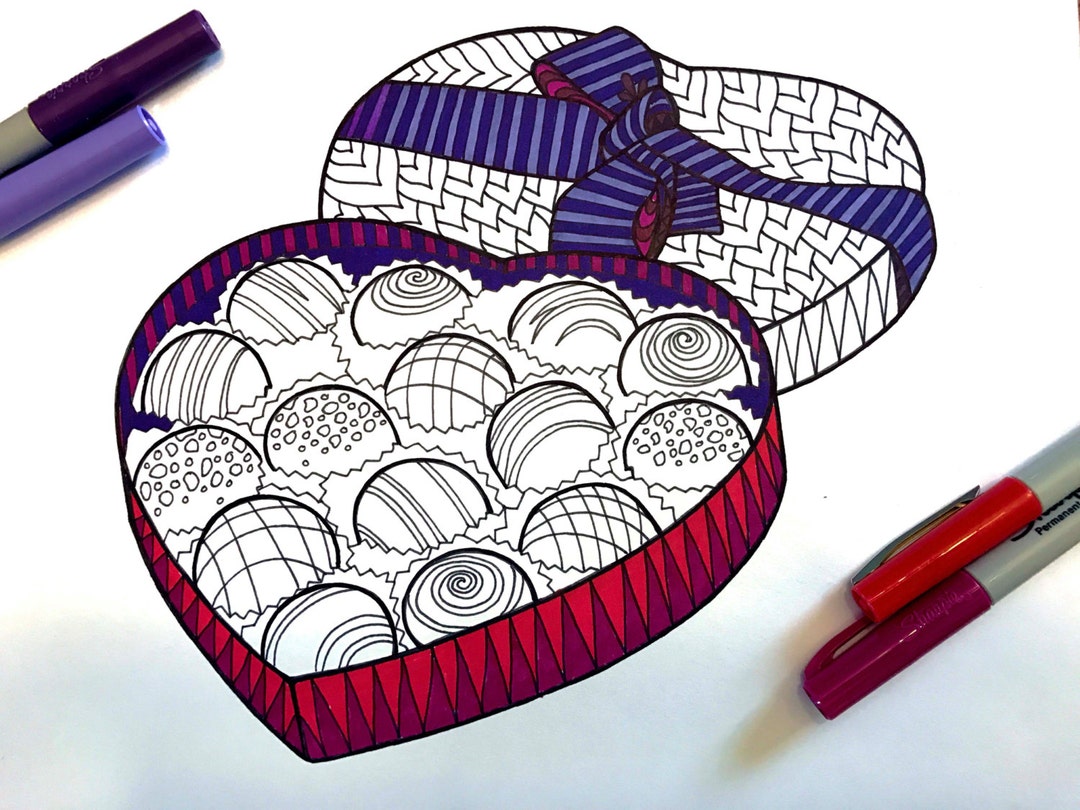 Valentine Chocolate Box - PDF Coloring Page - Etsy