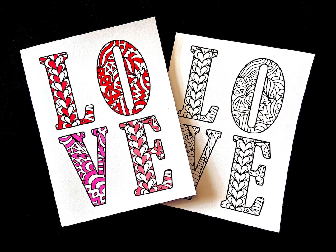 LOVE Card - Valentine's Day Greeting Card - Printable PDF Coloring Page ...