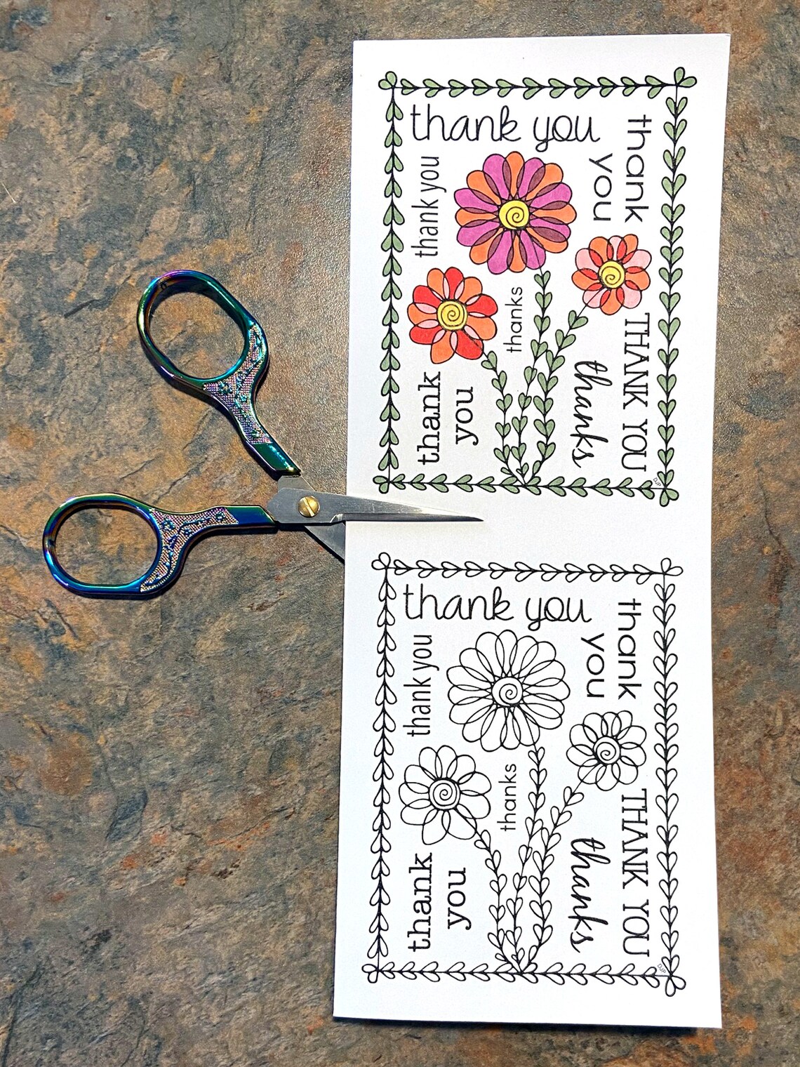 Cute Flowers Thank You Card Printable PDF Coloring Page - Etsy