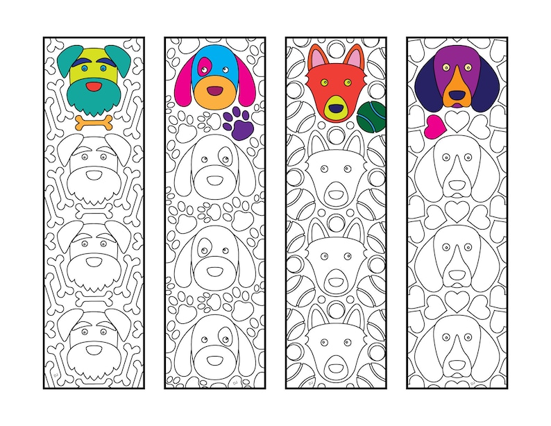 Cute Dog Bookmarks - PDF Coloring Page - Etsy