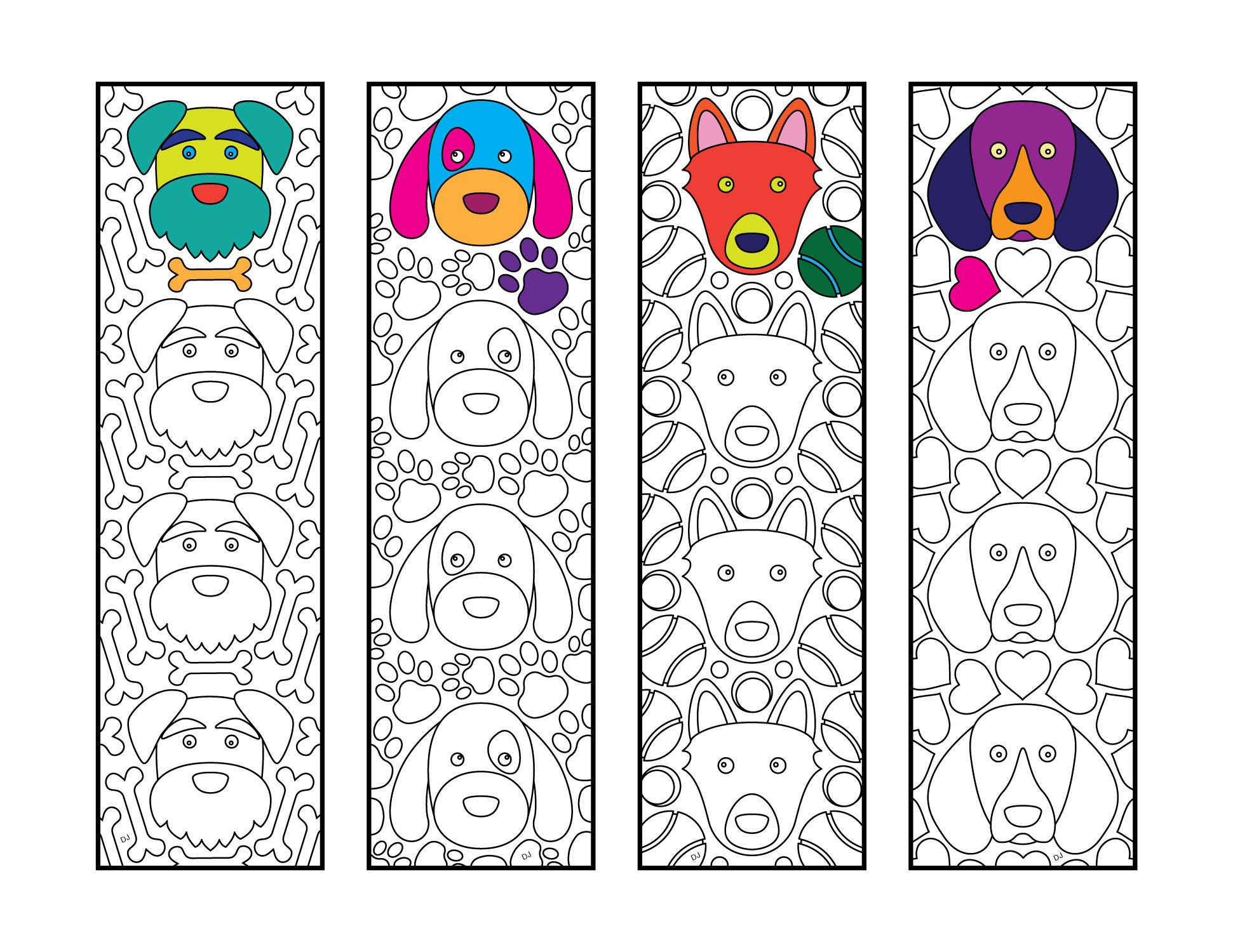 Cute Dog Bookmarks PDF Coloring Page | Etsy