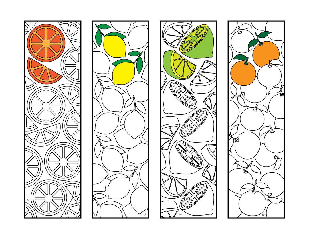 Citrus Bookmarks - PDF Coloring Page - Etsy