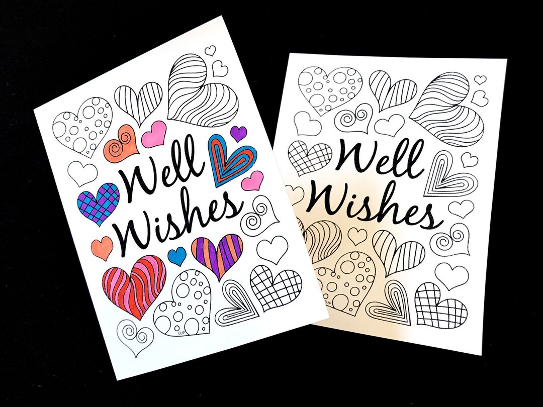 Well Wishes Card With Hearts - Printable PDF Coloring Page - Etsy
