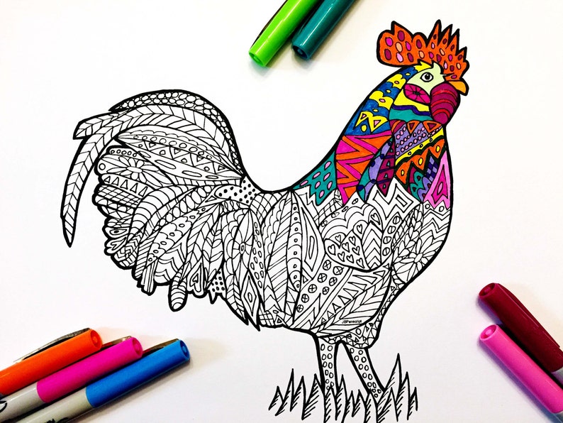 Rooster - PDF Animal Coloring Page - Etsy