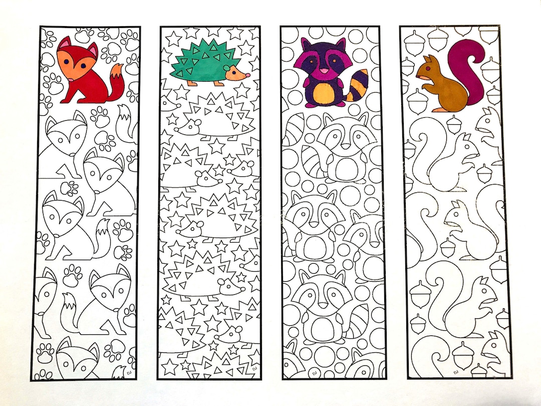 Cute Animal Bookmarks - PDF Coloring Page - Fox, Hedgehog, Raccoon ...