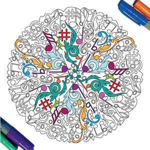 Music Mandala PDF Coloring Page | Etsy