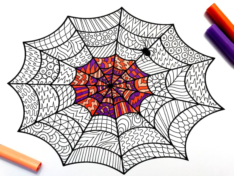 Spiderweb PDF Zentangle Coloring Page | Etsy