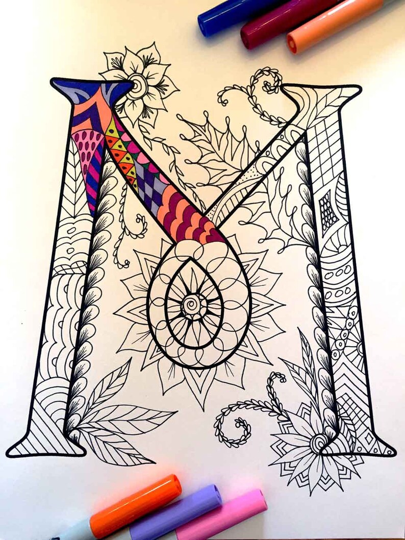 Letter M Coloring Page - Inspired by the Font "harrington" - Etsy UK