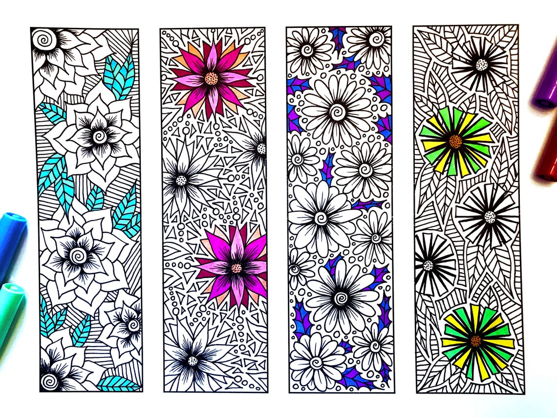 Flower Bookmarks PDF Coloring Page | Etsy