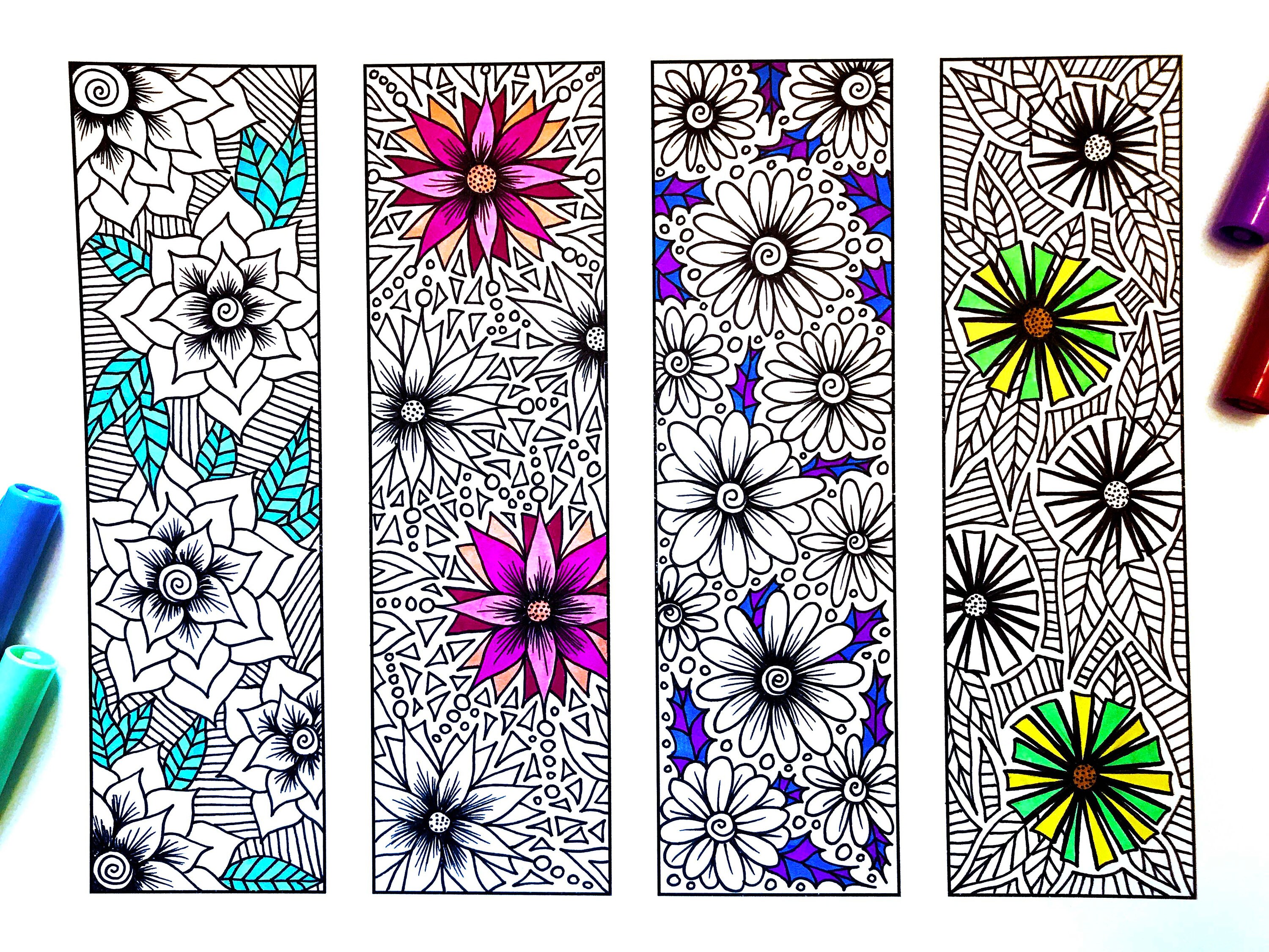 Flower Bookmarks PDF Coloring Page | Etsy