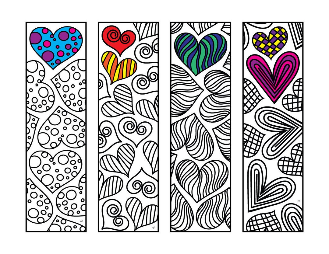 Heart Bookmarks - PDF Coloring Page - Etsy