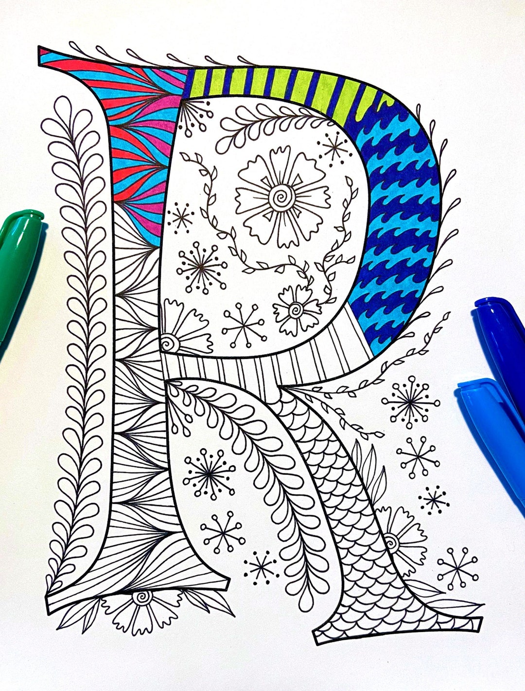 Retro Floral Letter R Coloring Page Inspired by the Font mystery Quest ...