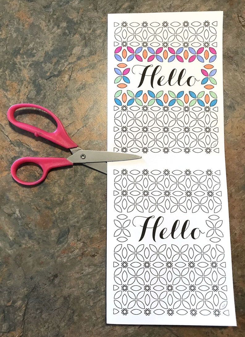 Hello Card With Flowers Printable PDF Coloring Page | Etsy