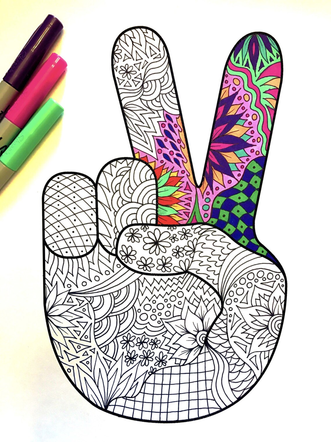Peace Hand Sign PDF Coloring Page - Etsy Canada