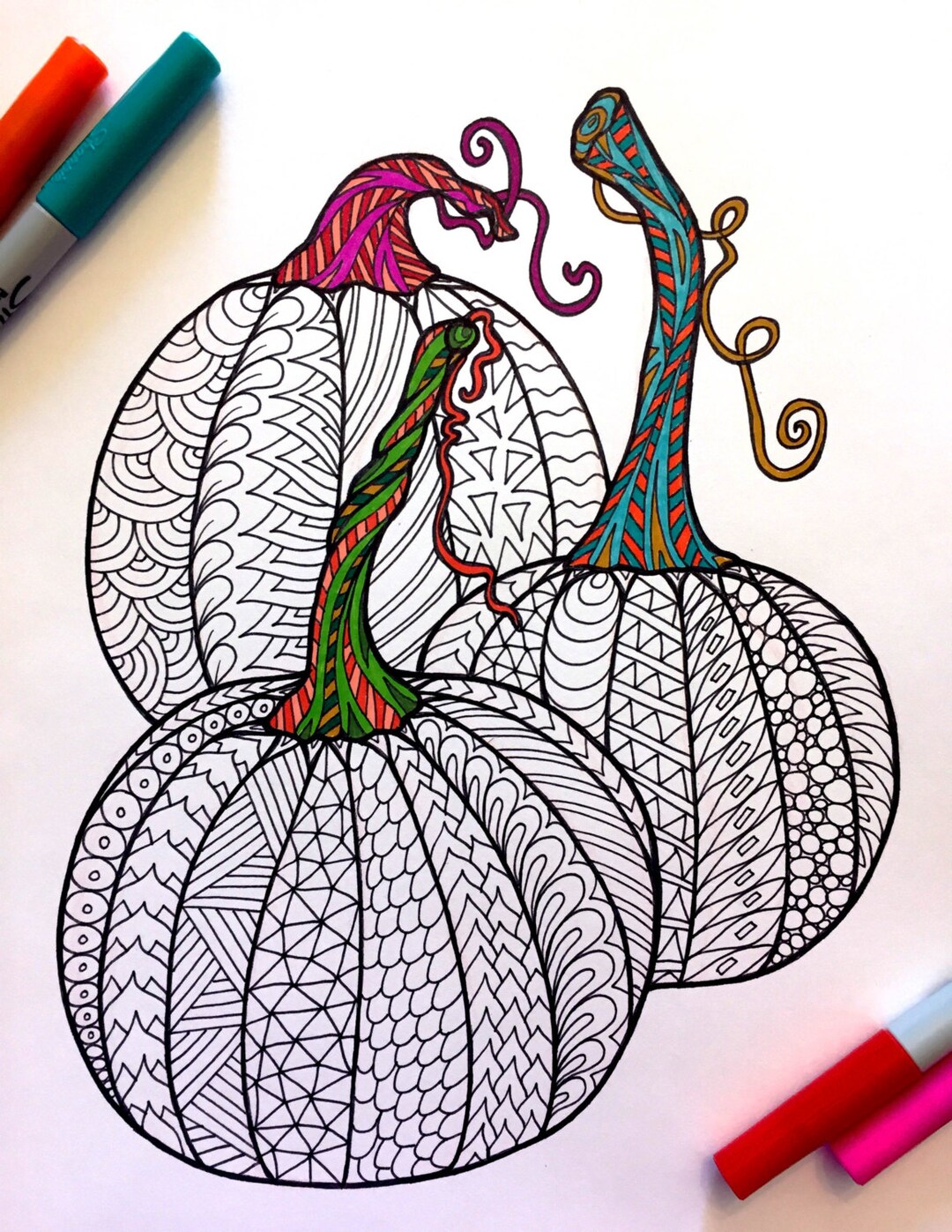 3 Pumpkins - PDF Coloring Page - Etsy