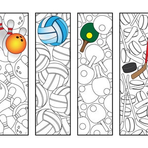 Sports 2 Bookmarks - PDF Coloring Page - Bowling, Volleyball, Table ...