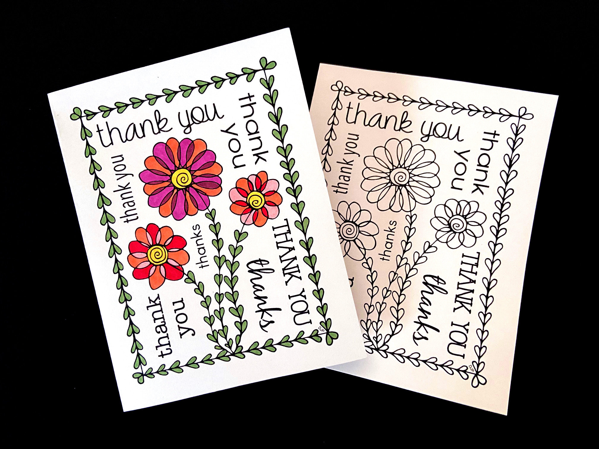 Cute Flowers Thank You Card - Printable PDF Coloring Page - Etsy
