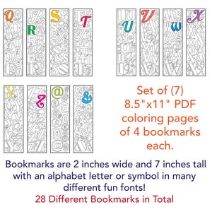 Alphabet Letter Bookmarks - Set of (7) PDF Coloring Pages - Etsy