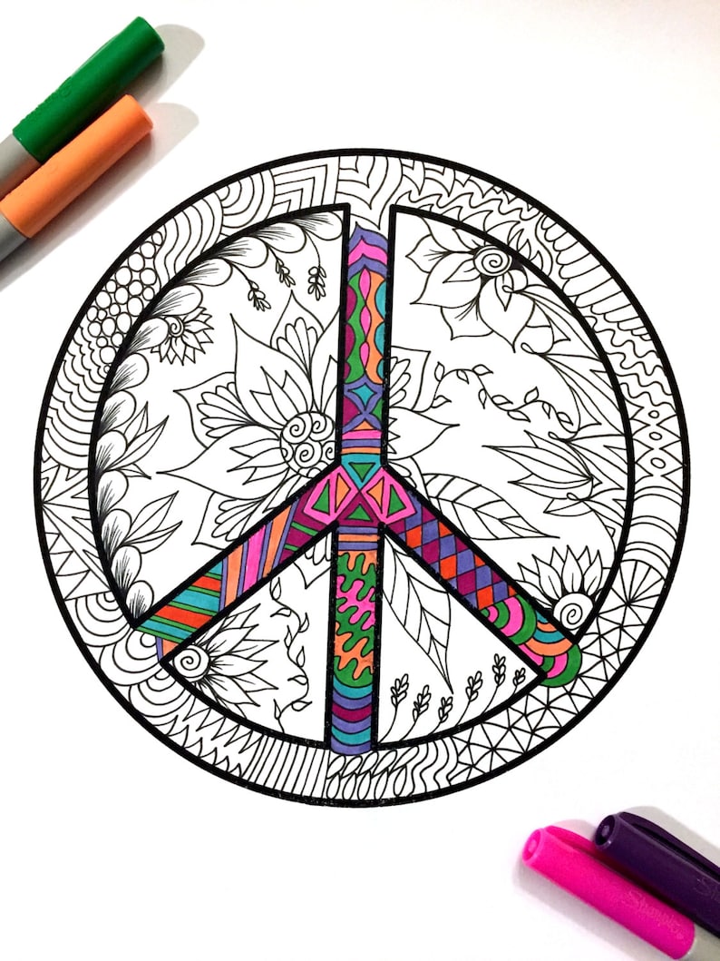 Peace Sign - PDF Coloring Page - Etsy