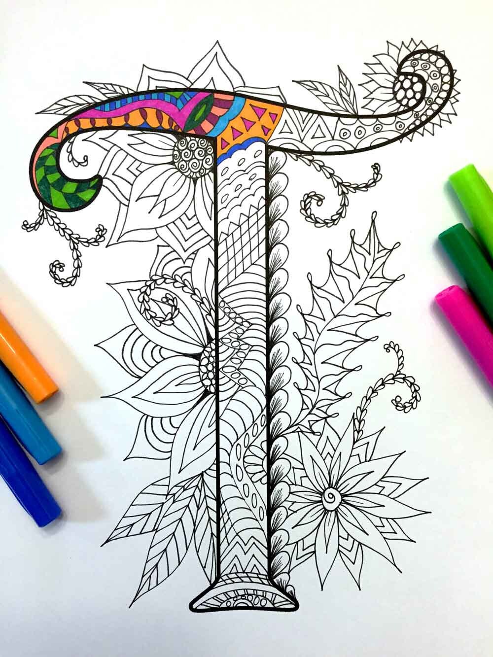 Letter T Coloring Page - Inspired by the Font "harrington" - Etsy