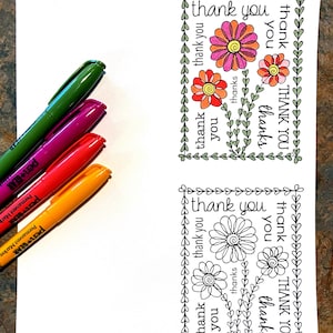 Cute Flowers Thank You Card - Printable PDF Coloring Page - Etsy