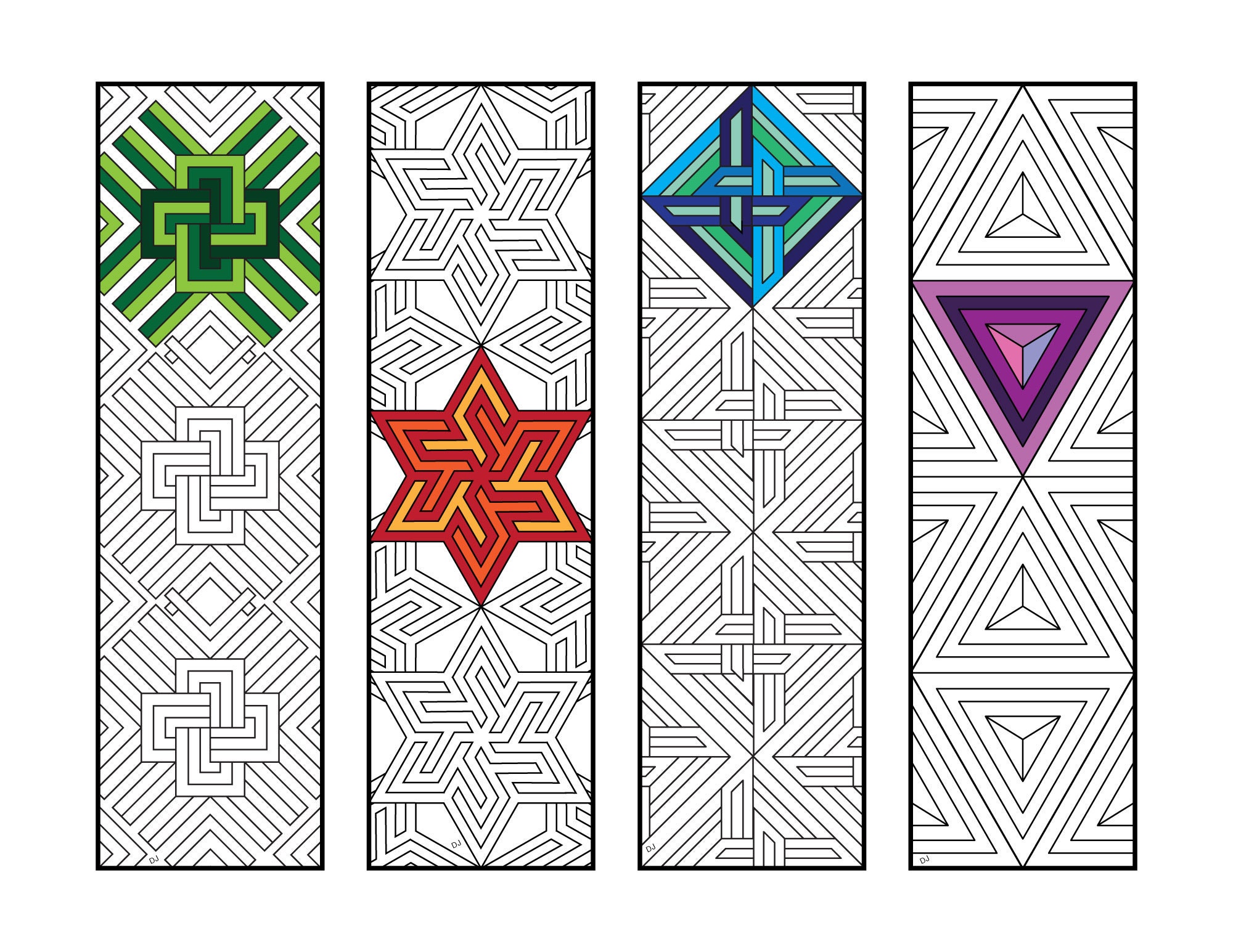 Intricate Geometric Bookmarks PDF Coloring Page | Etsy