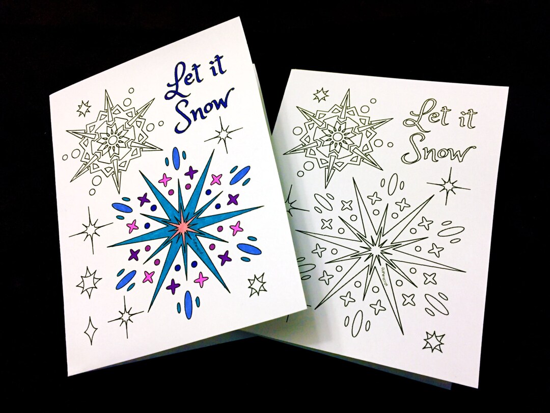 Let It Snow Greeting Card With Snowflakes PDF Zentangle - Etsy