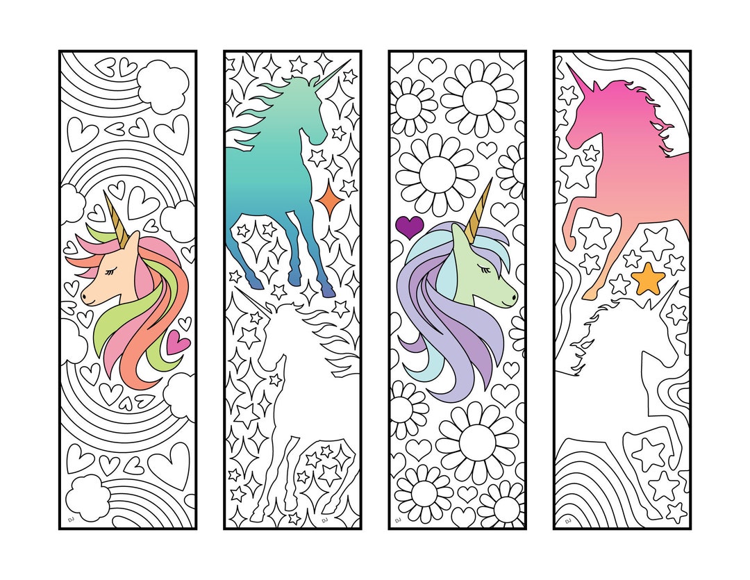 Unicorn Bookmarks - PDF Coloring Page - Etsy