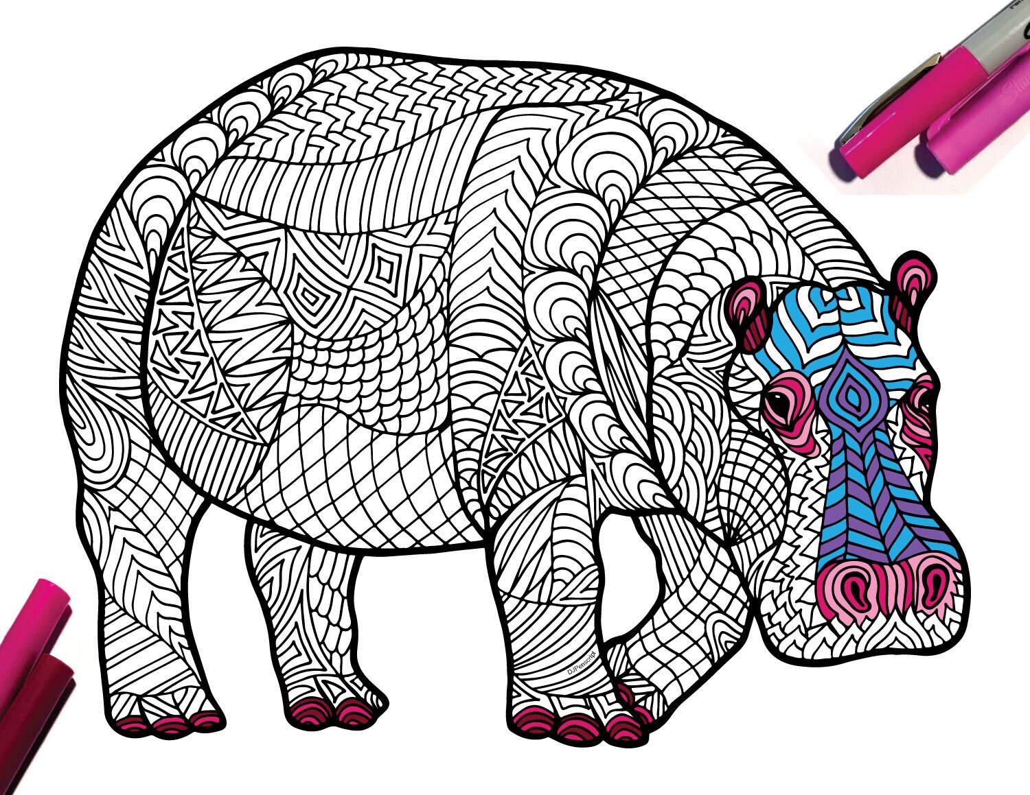 Hippopotamus Endangered Animal PDF Animal Coloring Page | Etsy