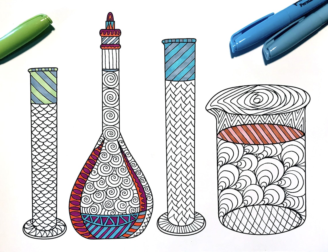 Chemistry Flasks PDF Coloring Page - Etsy
