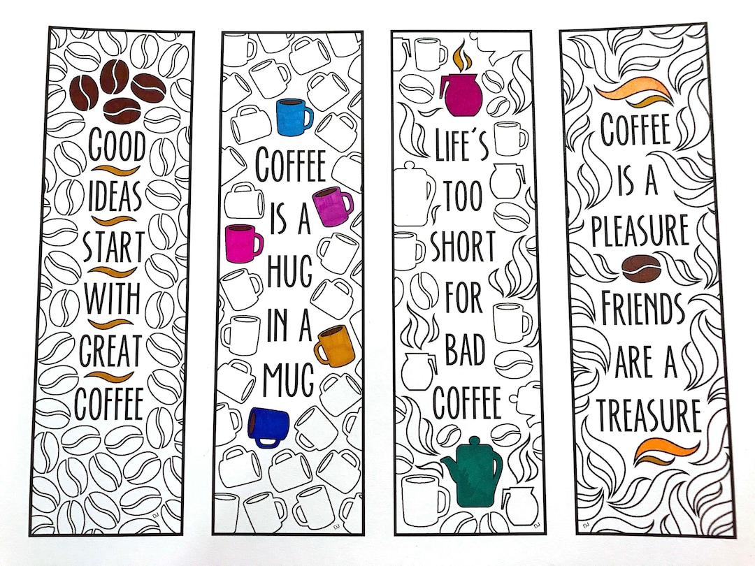 Coffee Quote Bookmarks - PDF Coloring Page - Etsy