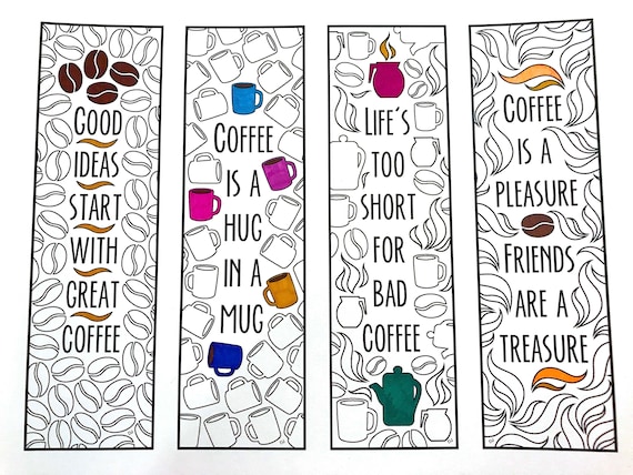 Coffee Quote Bookmarks PDF Coloring Page | Etsy