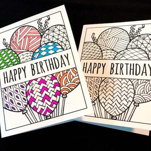 Happy Birthday Card With Balloons Printable PDF Coloring - Etsy