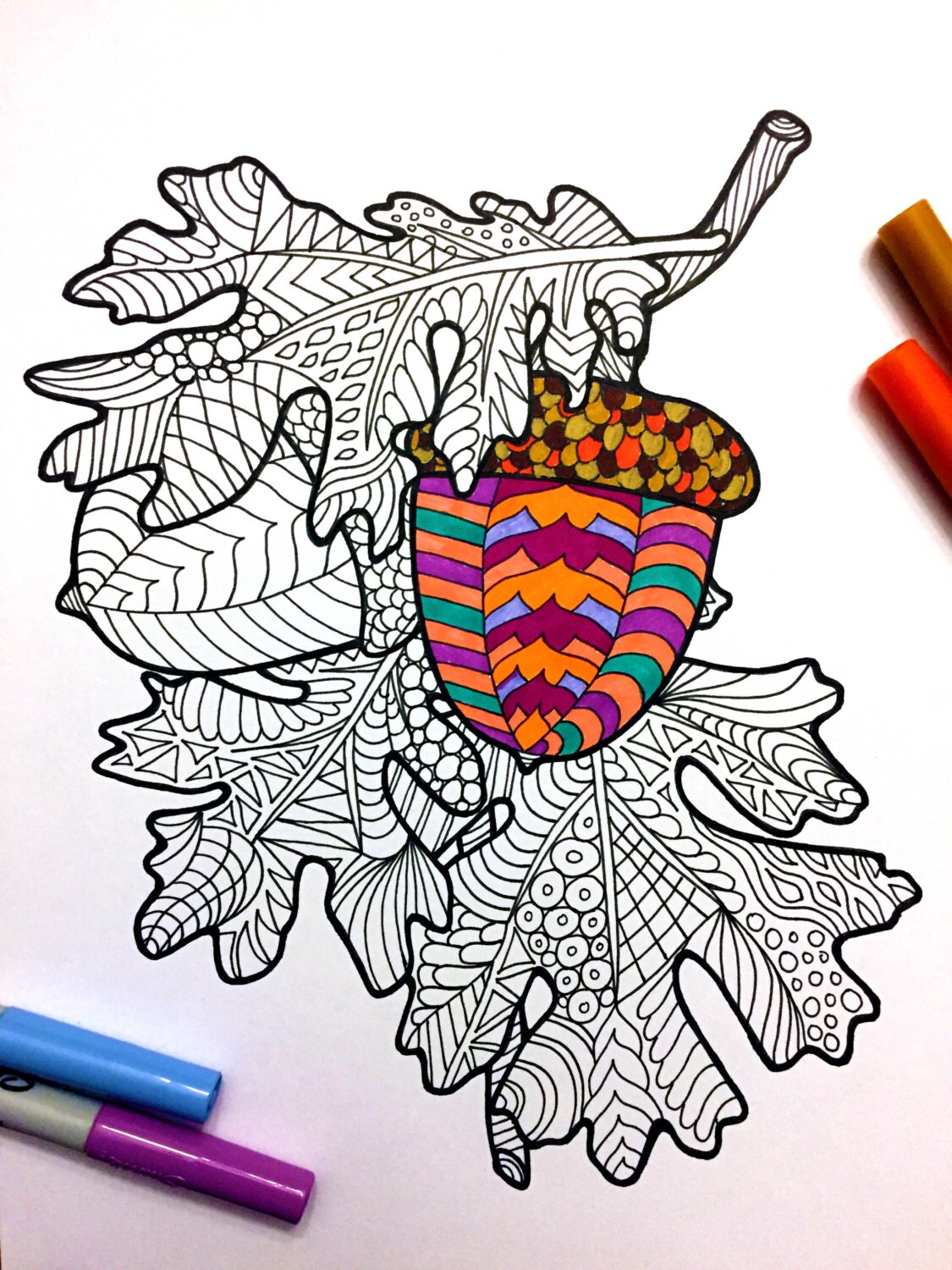 Acorns and Oak Leaves - PDF Coloring Page - Etsy