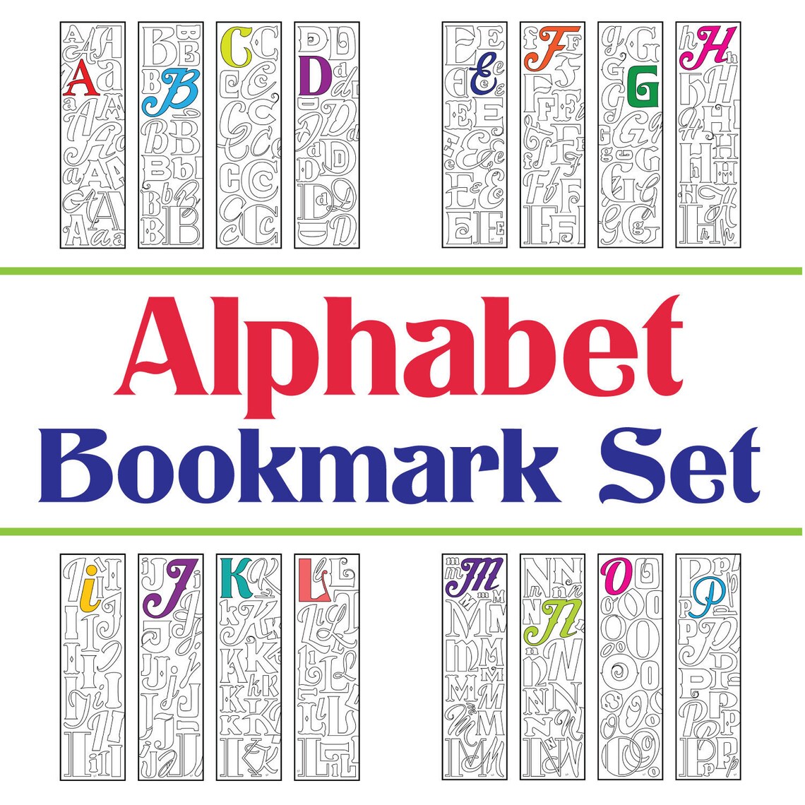 Alphabet Letter Bookmarks Set of 7 PDF Coloring Pages | Etsy