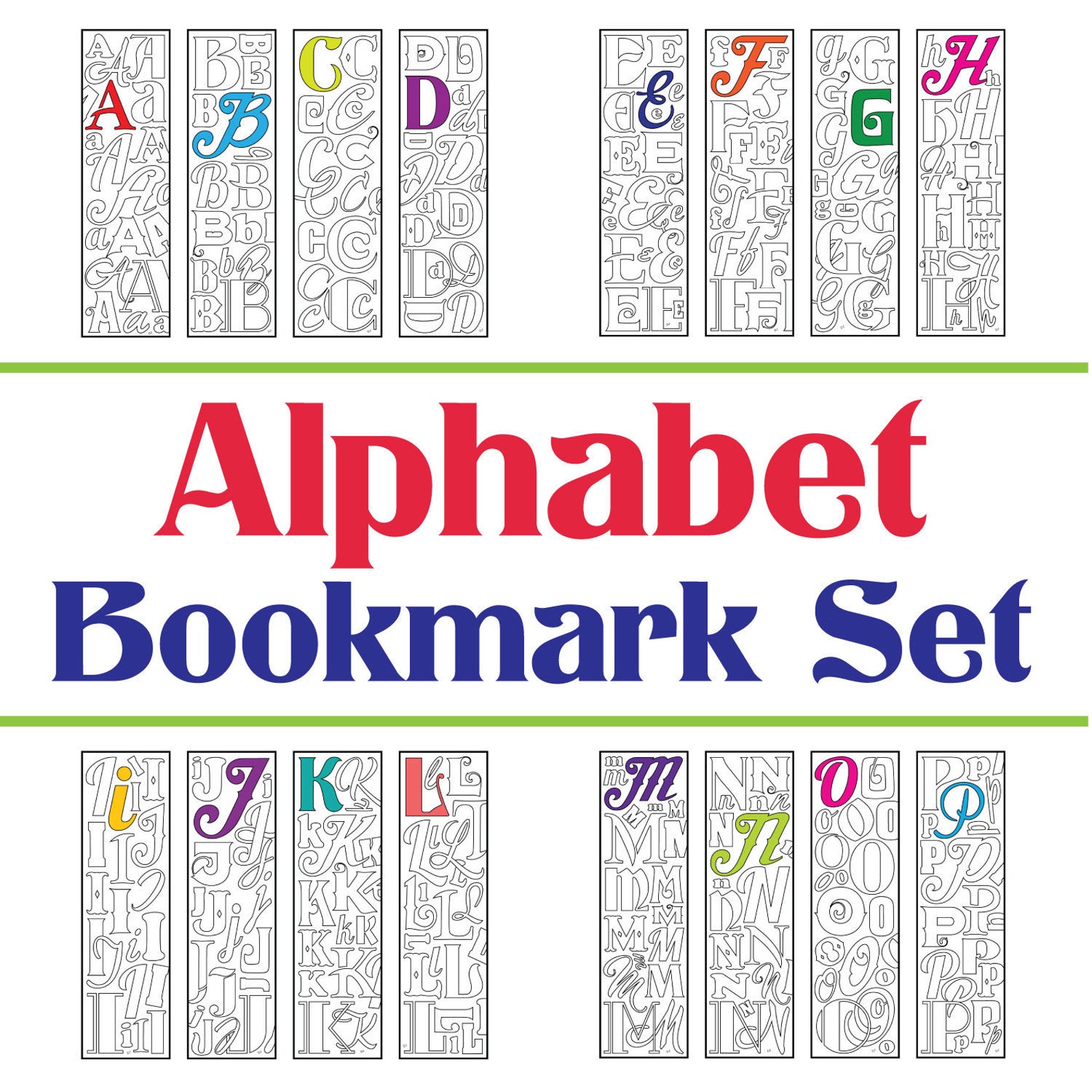 Alphabet Letter Bookmarks - Set of (7) PDF Coloring Pages - Etsy