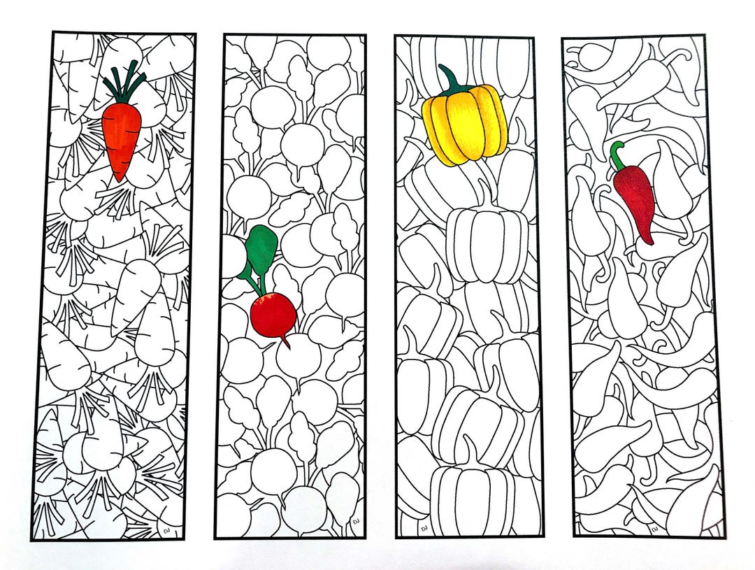 Vegetable Bookmarks - PDF Coloring Page - Carrot, Radish, Bell Pepper ...