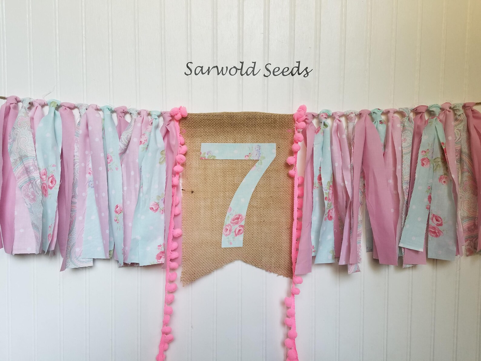 Pink, Aqua, Roses, Shabby Chic, Burlap, Age, Birthday, Highchair, Cake ...