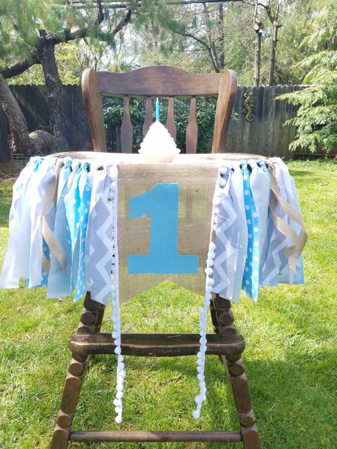 Light Grey and Baby Blue Fabric Banner, High Chair Banner, Cake Smash ...