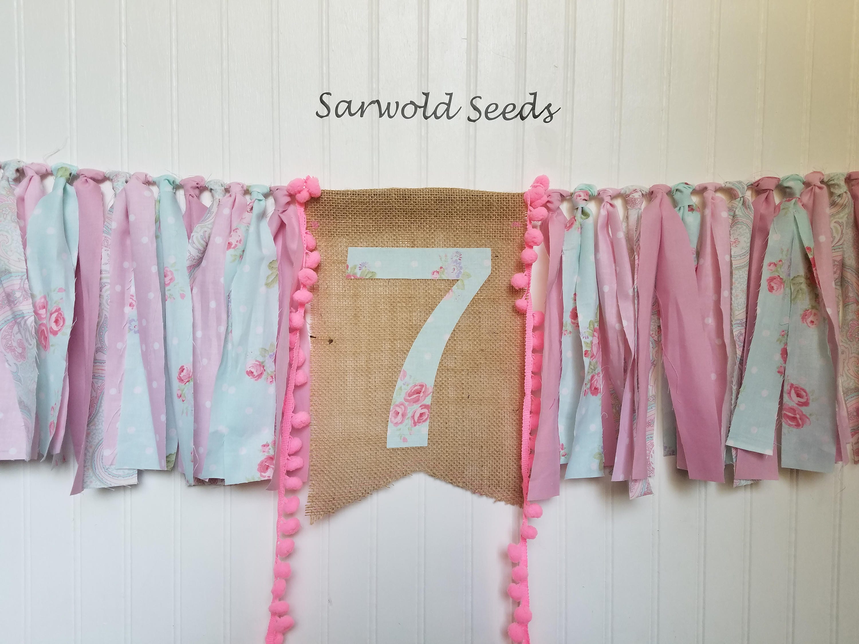 Pink Aqua Roses Shabby Chic Burlap Age Birthday | Etsy