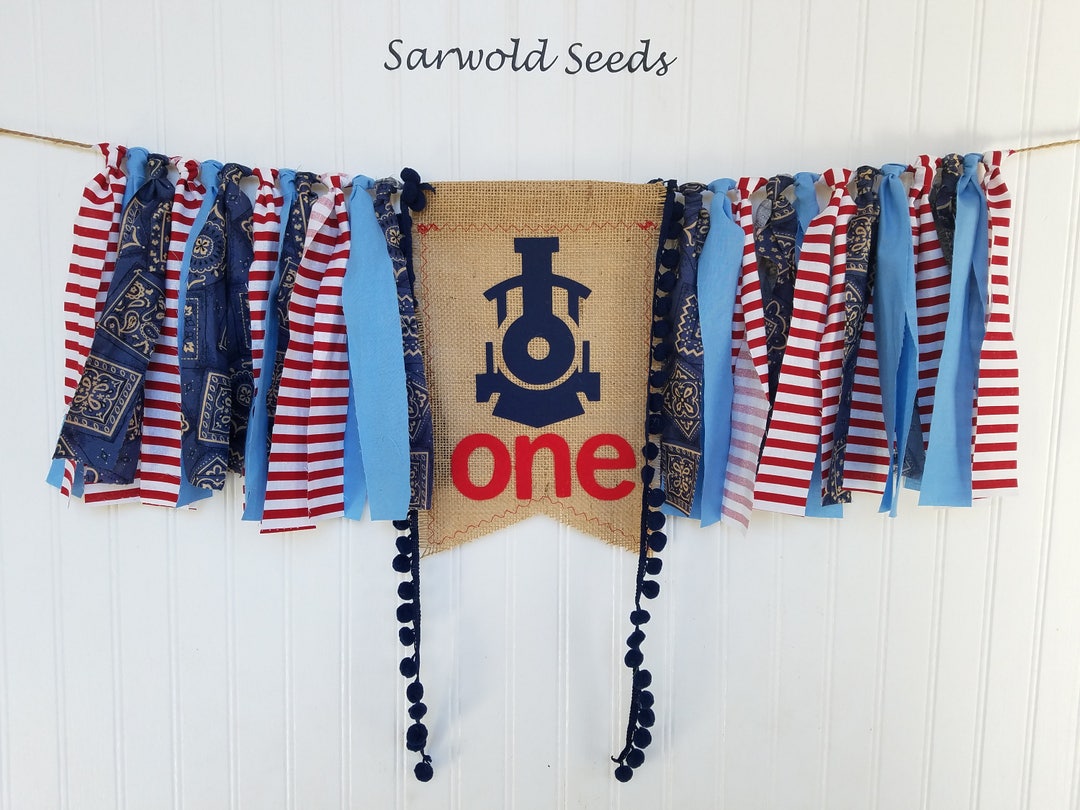 Train Birthday Banner, Vintage Train Fabric Banner, Chugga Chugga Two ...