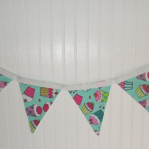 Cupcake Pink Aqua Bunting Fabric Banner Birthday Party | Etsy