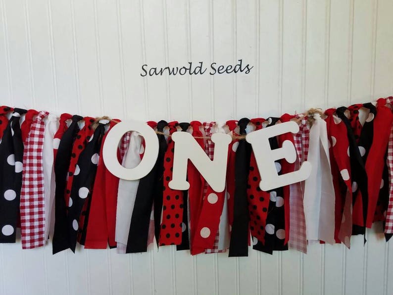 Lady Bug Fabric Banner Black Red and White Banner Highchair - Etsy