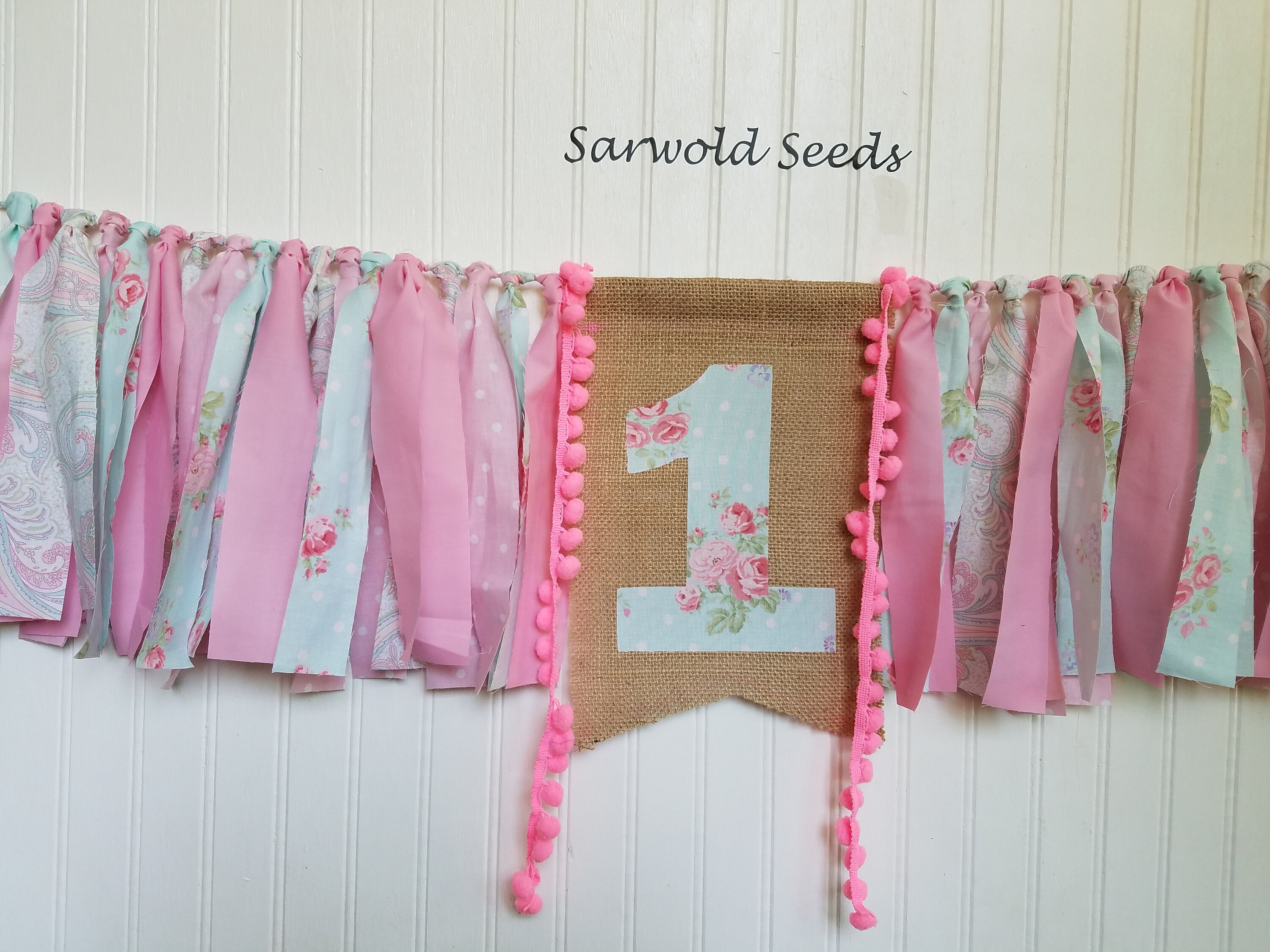 Pink Aqua Roses Shabby Chic Burlap Age Birthday | Etsy