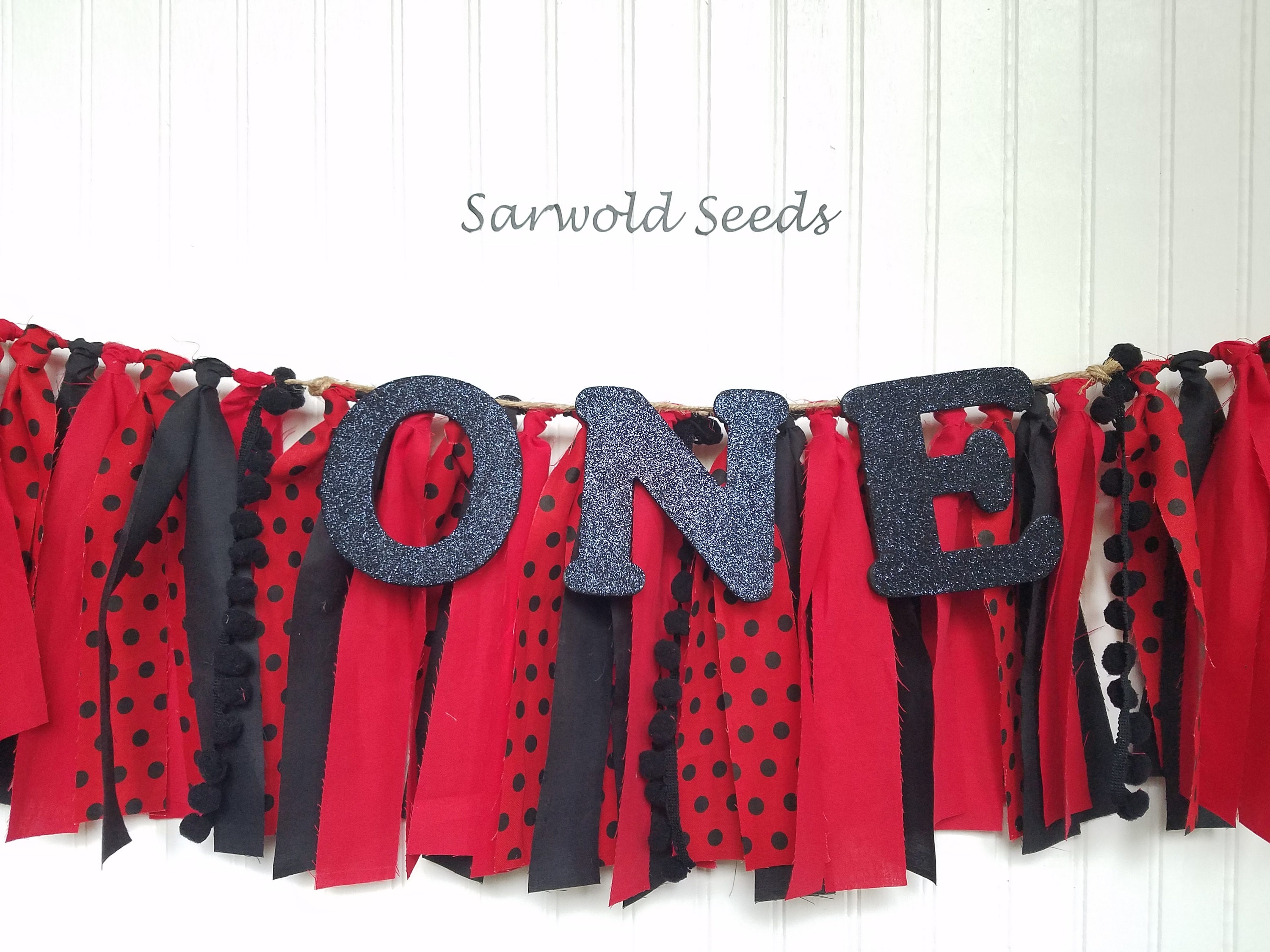 Ladybug, Red, Black, Fabric Banner, Highchair, Birthday, Party Decor ...