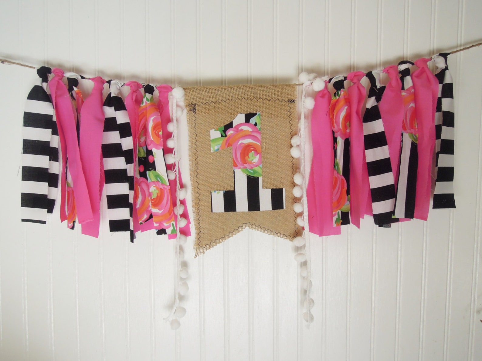 Pink and Black Kate Spade Roses Fabric Banner Birthday - Etsy