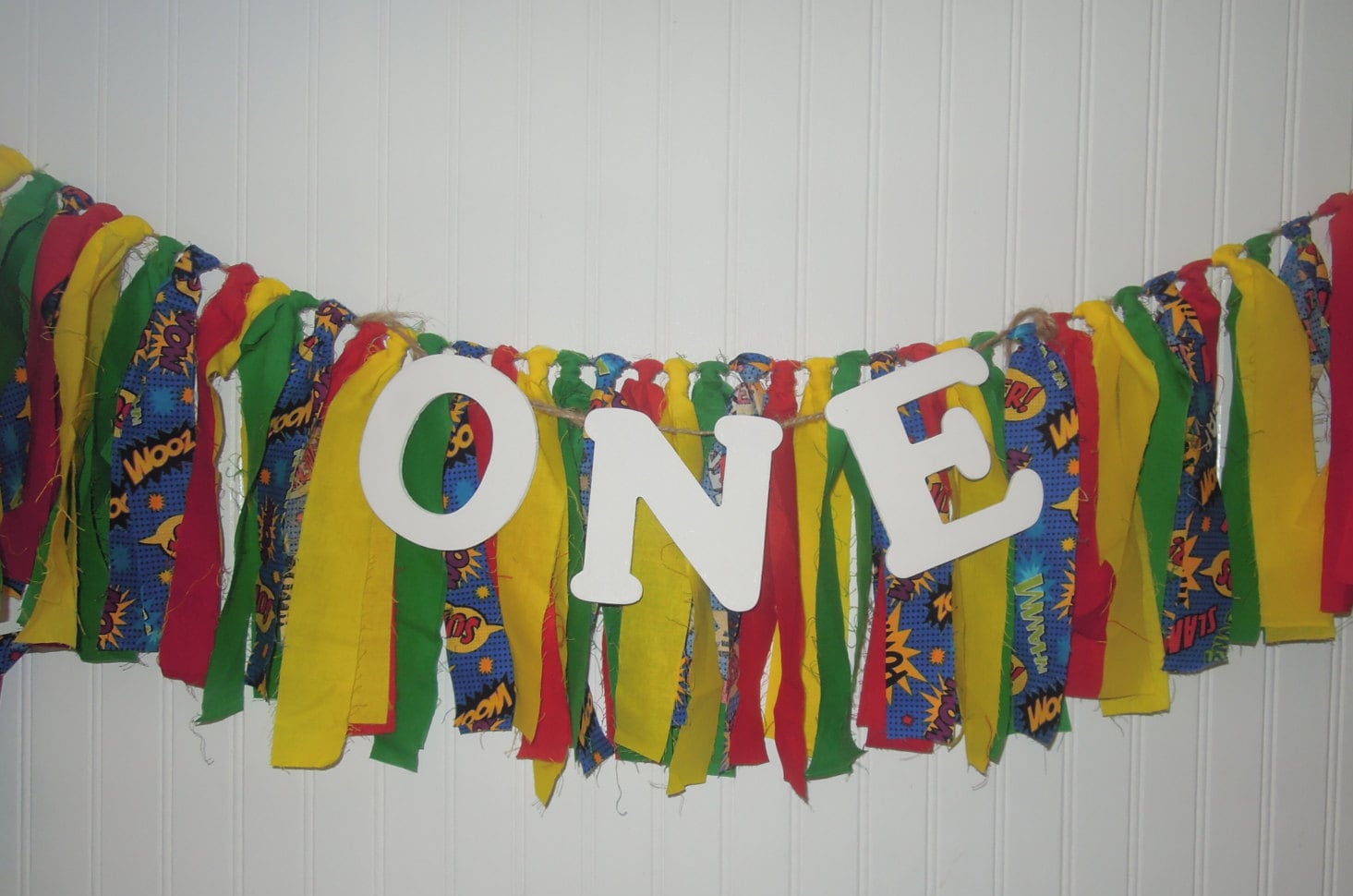 Super Hero Fabric Banner, Green, Red, Yellow, Highchair, Cake Smash ...