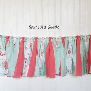 Coral, Mint, Gold, Flower, Fabric Banner, Birthday, Highchair, Nursery ...