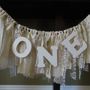 Ivory Fabric Banner, Lace, Shabby Chic, Rustic, Vintage, Birthday ...