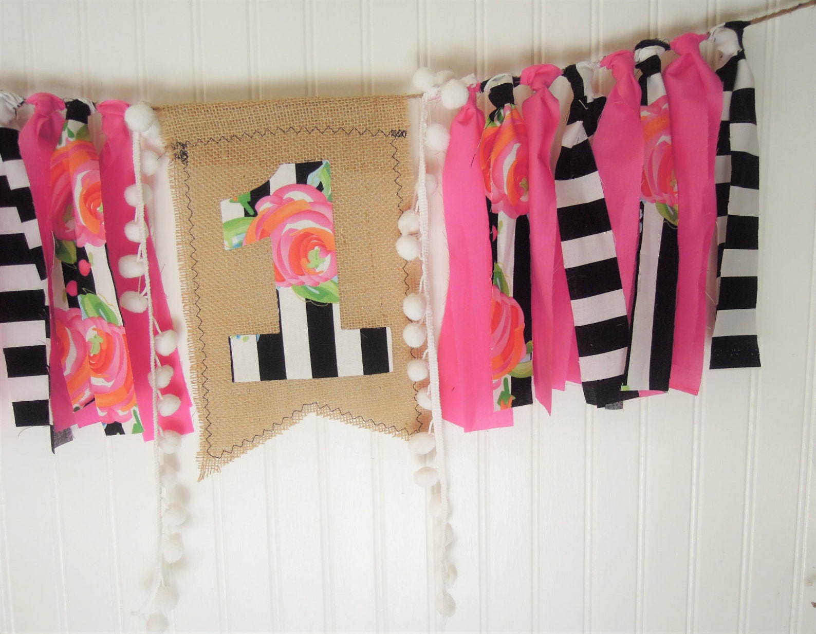 Pink and Black Kate Spade Roses Fabric Banner Birthday - Etsy